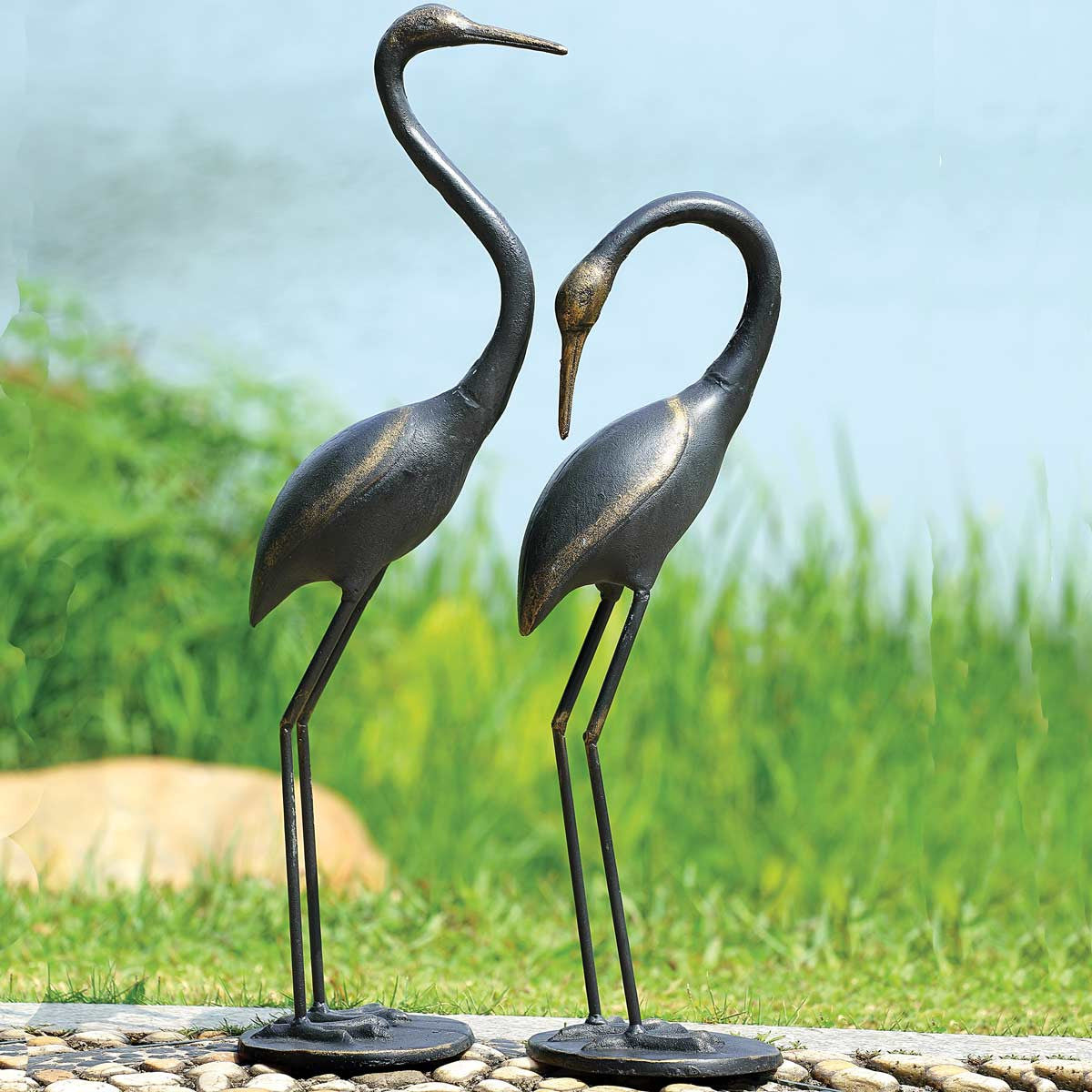 Majestic Cranes Statuaries - Set of 2 | Bella Coastal Decor