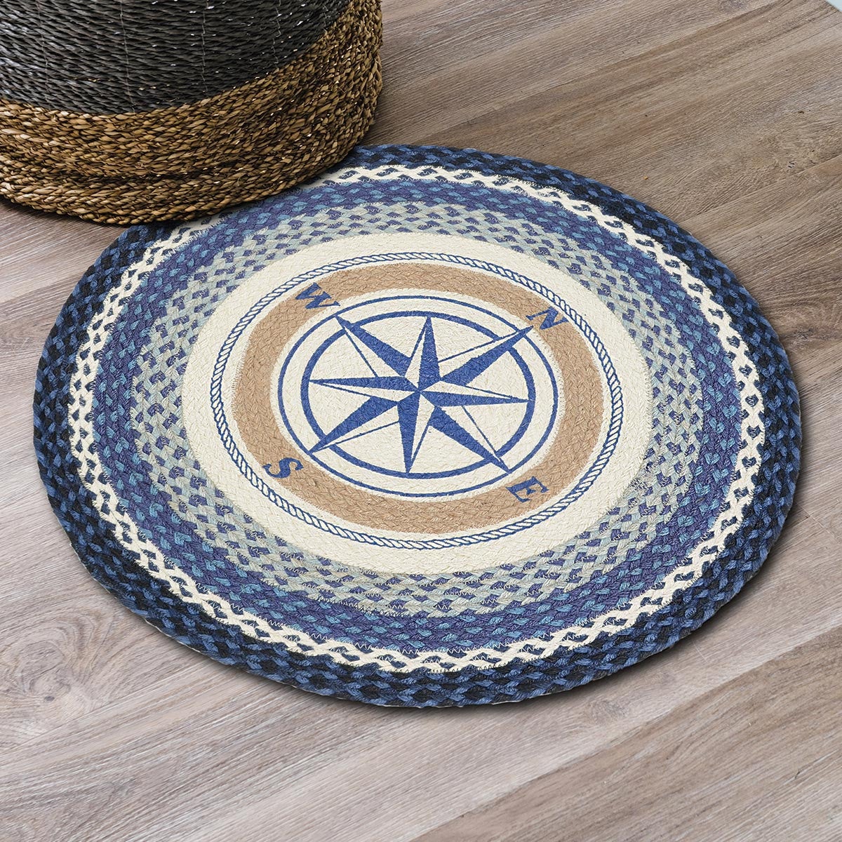 Nautical Compass Round Braided Rug | Bella Coastal Decor