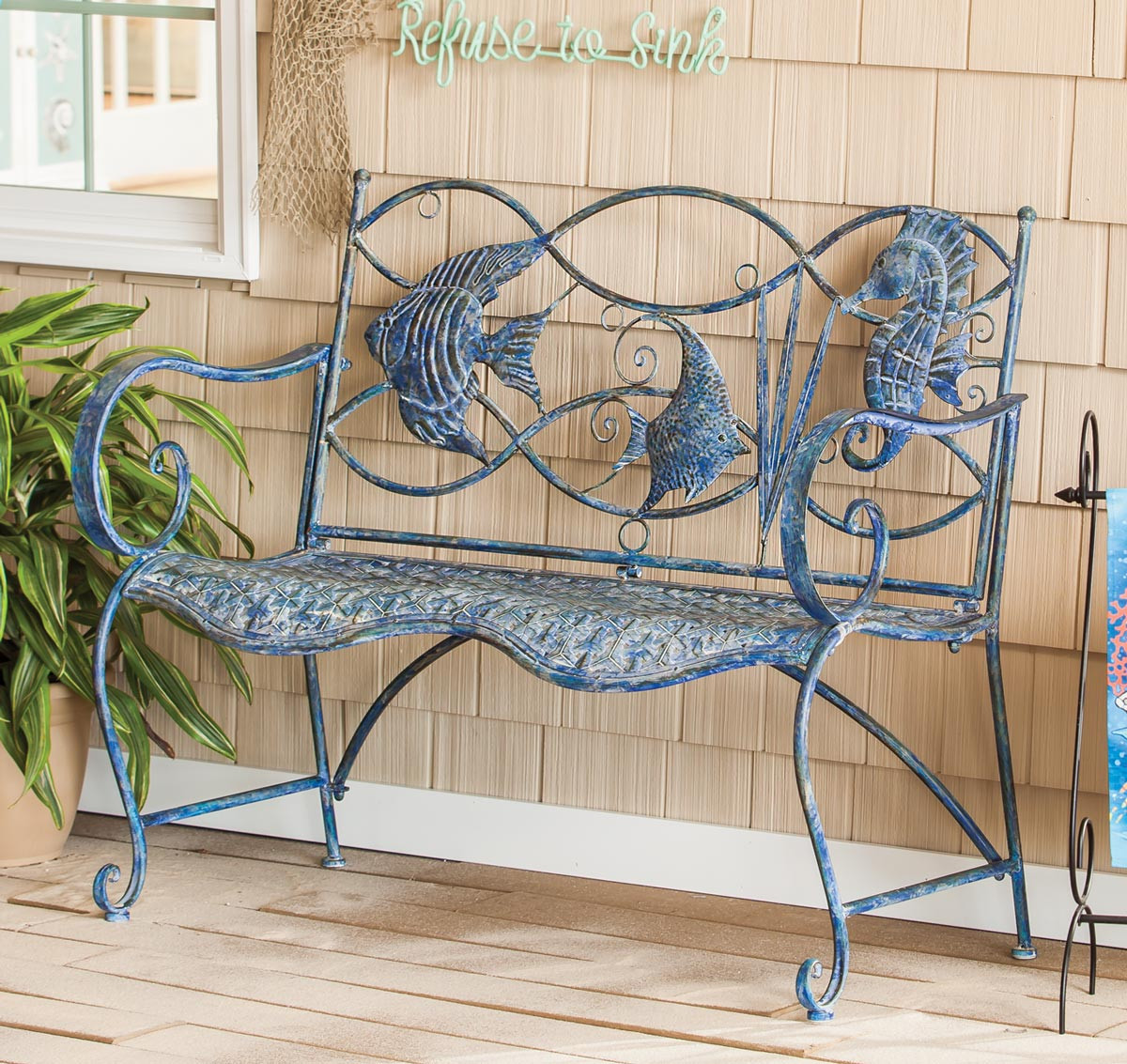 Three Blue Fish Bench | Bella Coastal Decor