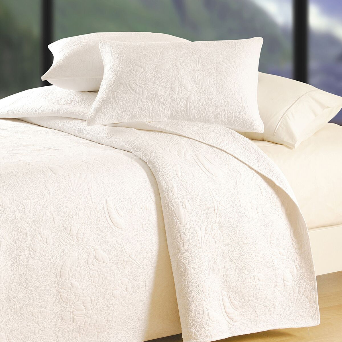 white embossed bedspread