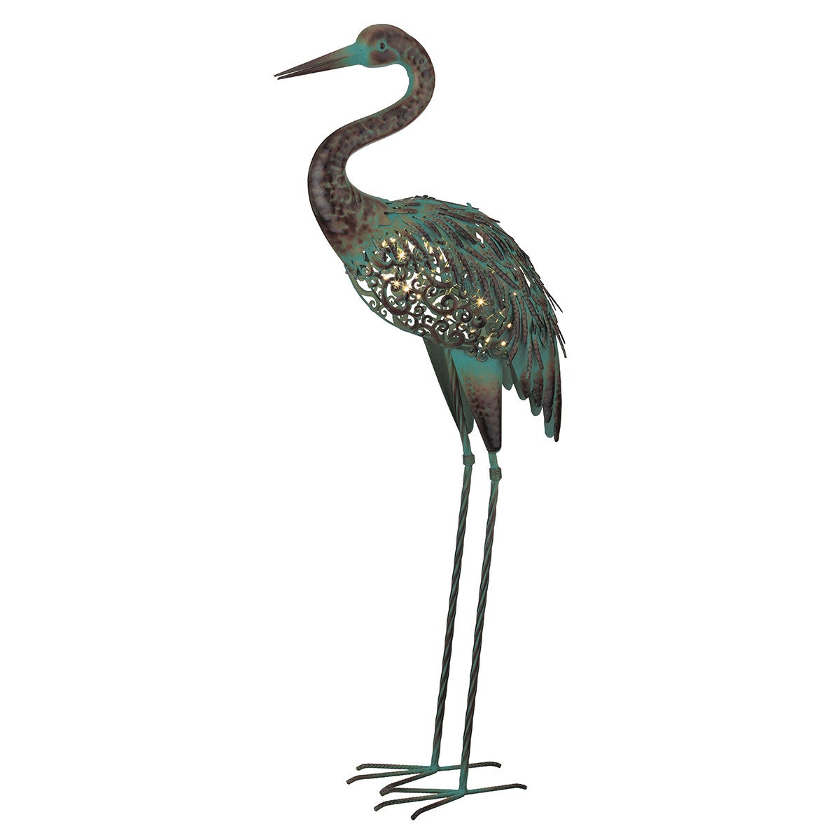 Verdigris Crane Solar Garden Statue - Down | Bella Coastal Decor