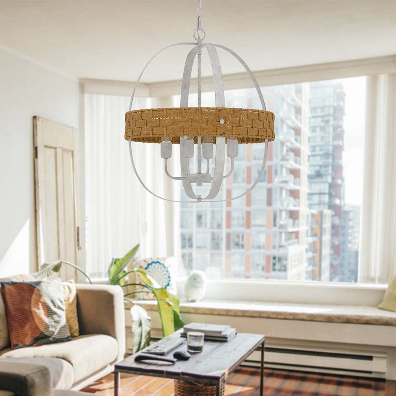 Barlow Cane Metal Chandelier - 4 Light | Bella Coastal Decor