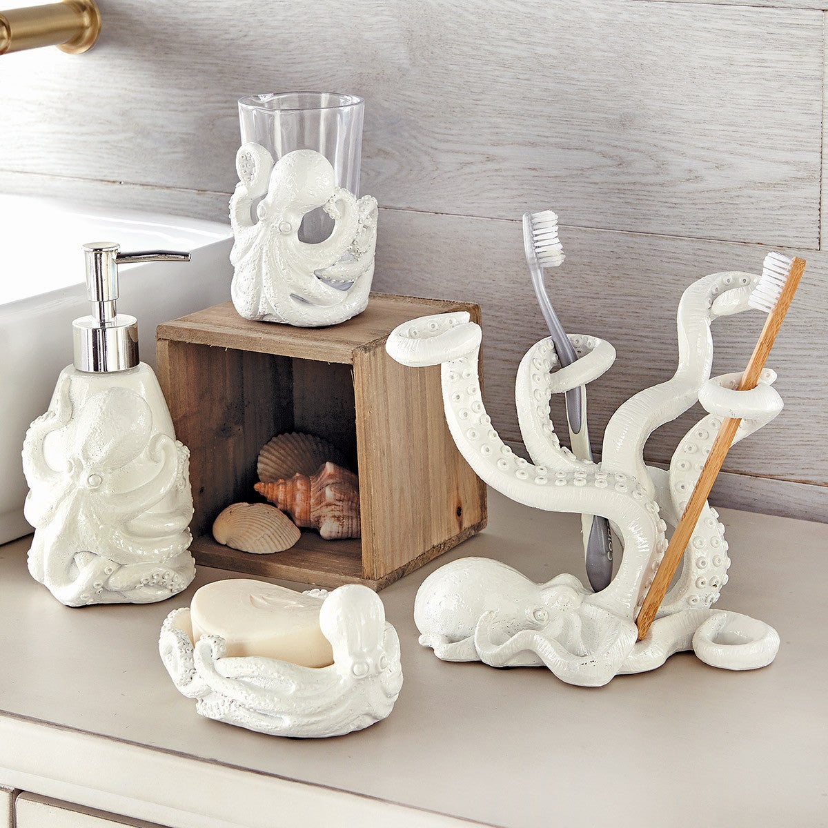 White Octopus Ceramic Lotion Pump | Bella Coastal Decor