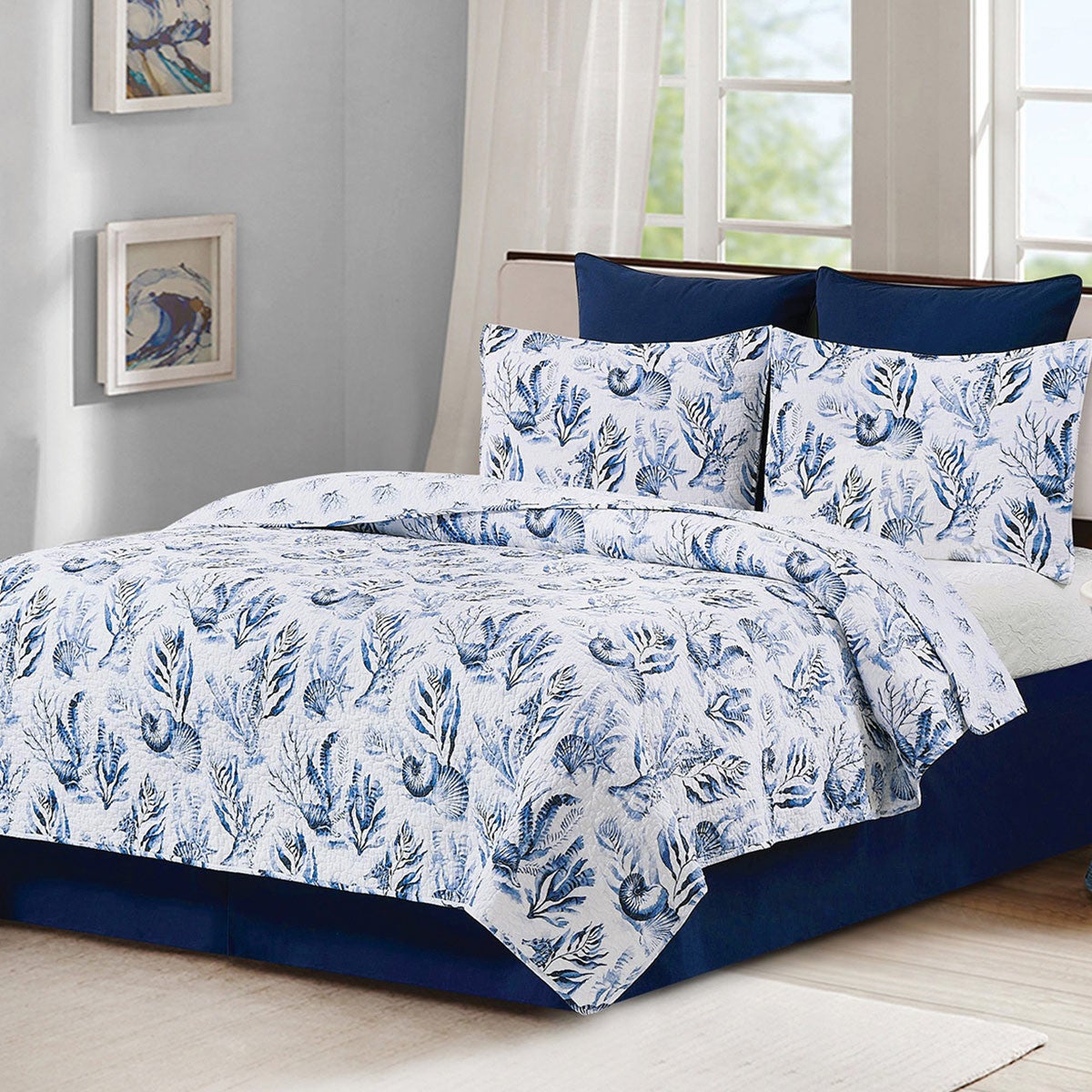 Serenity Blue Seas Quilt Bed Set - Full/Queen | Bella Coastal Decor