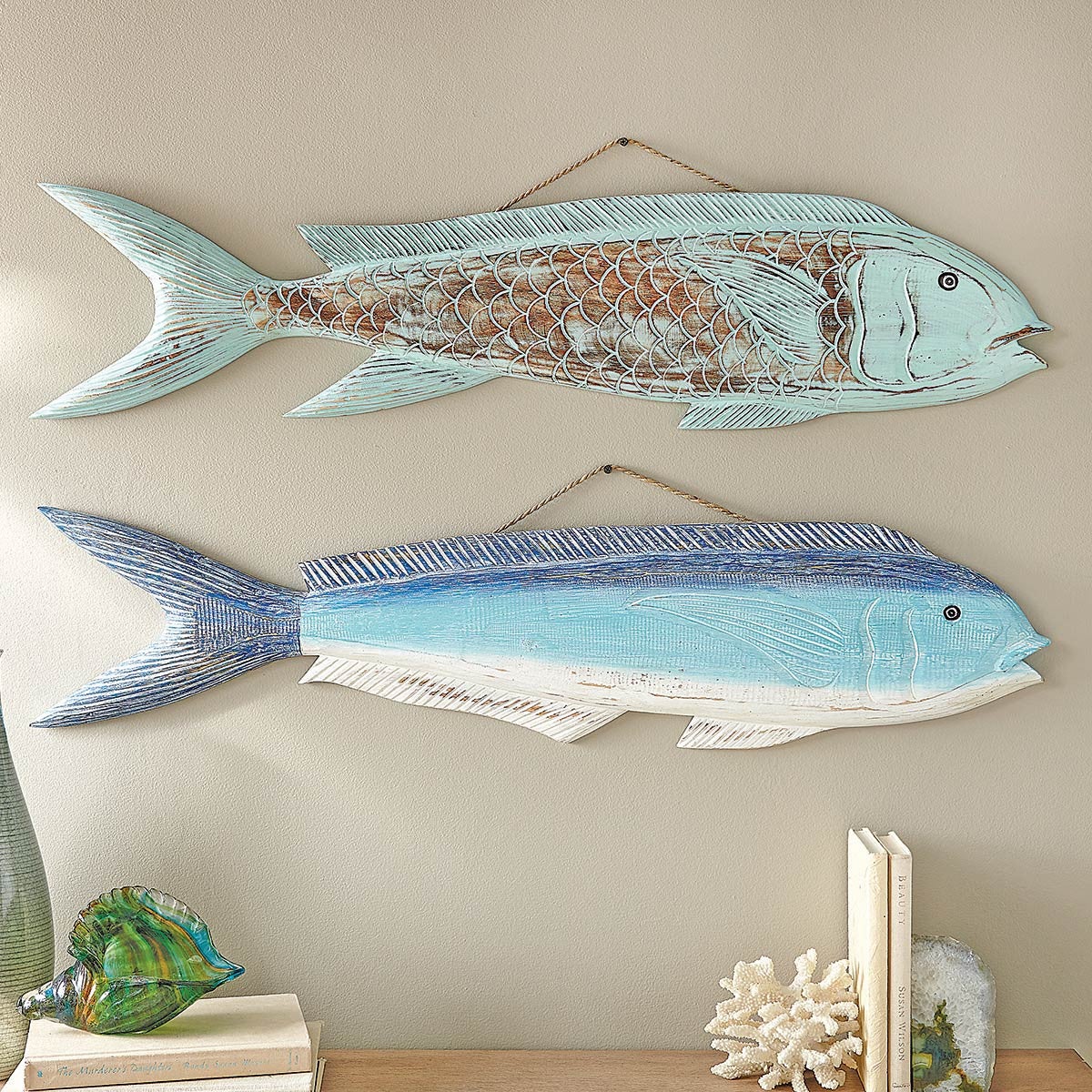 Aqua Fish Wood Wall Art | Bella Coastal Decor