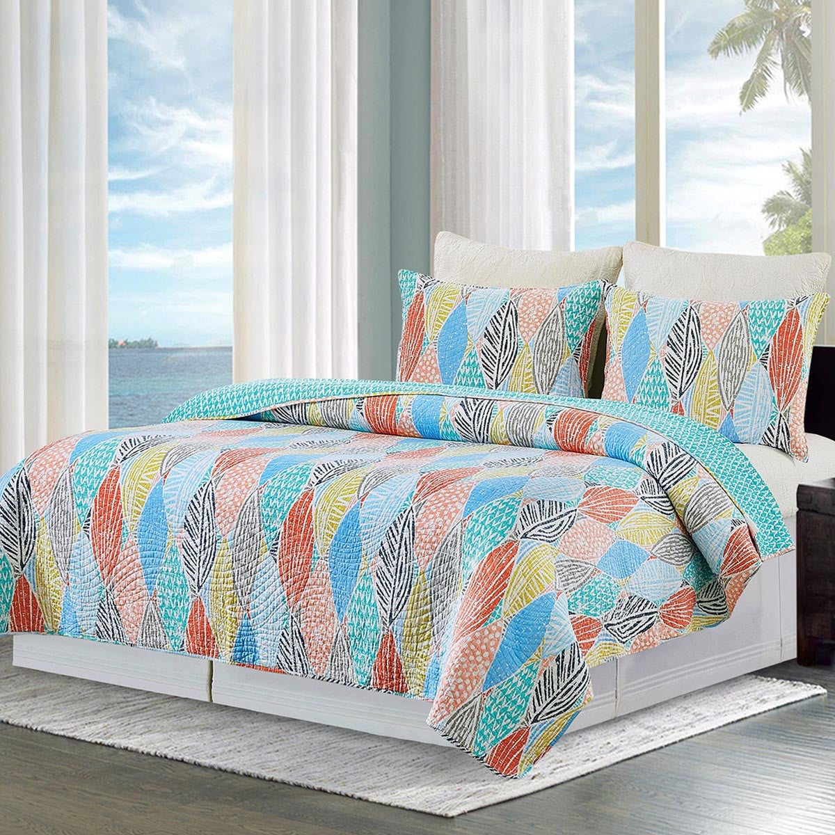 Coastal Colors Quilt Bed Set - Full/Queen | Bella Coastal Decor
