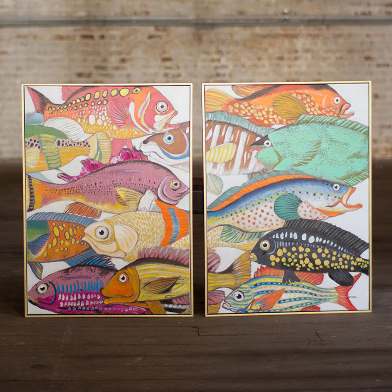 Colorful Fish Crossing Framed Oil Paintings - Set of 2 | Bella Coastal ...