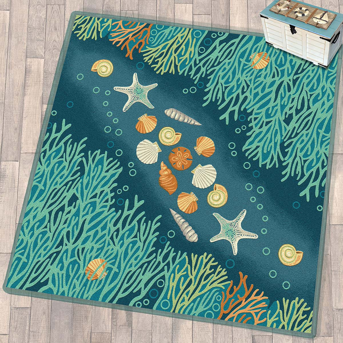 Nautical Area Rugs: 8 Ft. Square Coral Cove Rug | Bella Coastal Decor