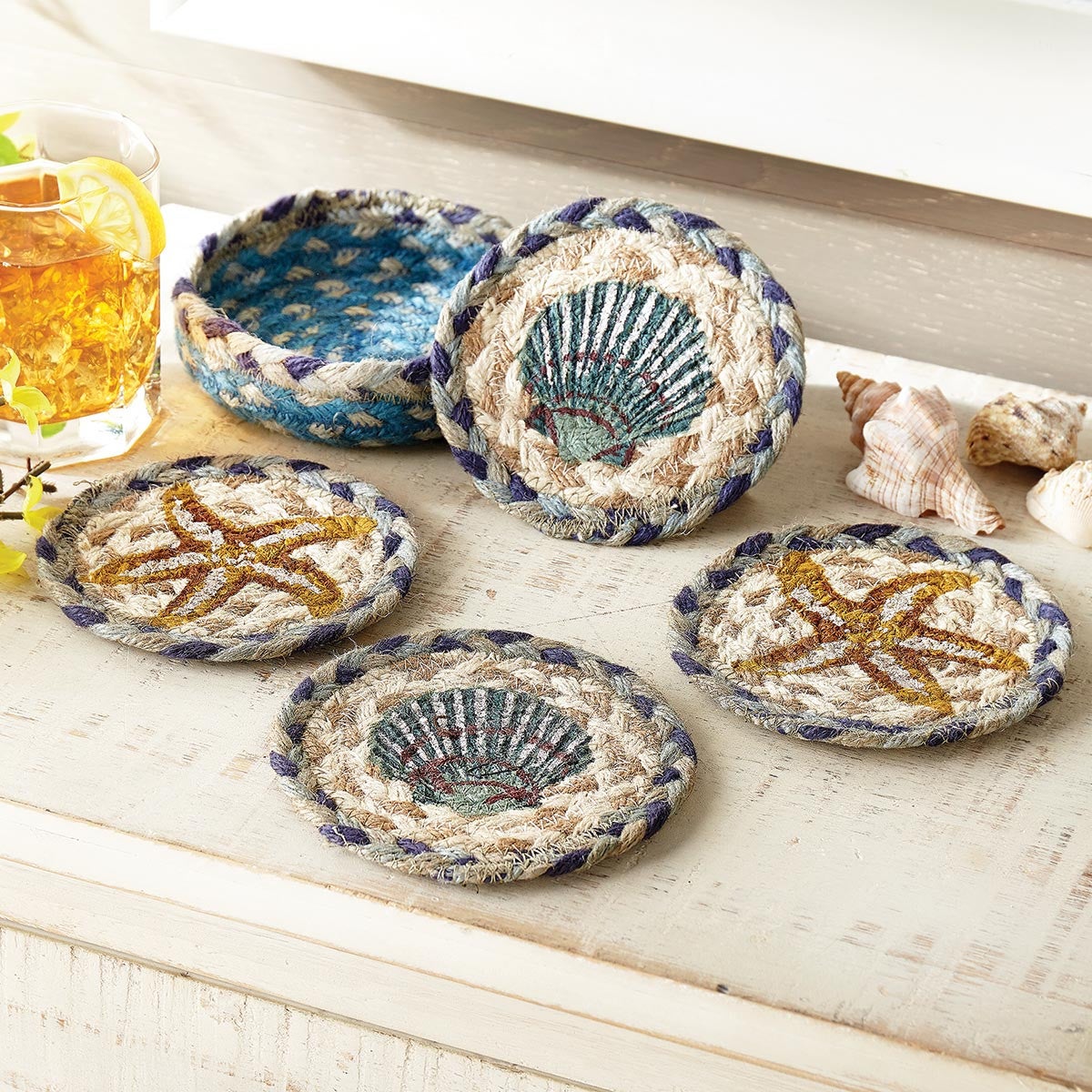 Shell Collector Braided Coaster Set - 5 Pcs | Bella Coastal Decor