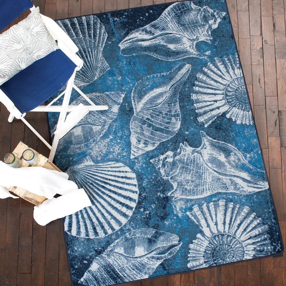 Nautical Area Rugs: 5 x 8 Shell Island Ultramarine Rug | Bella Coastal ...