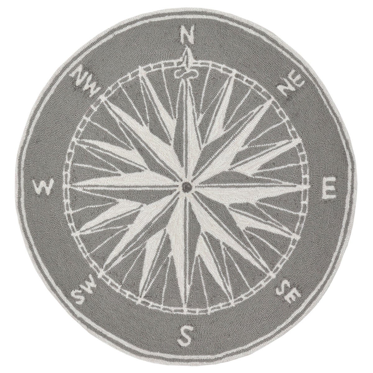 Skipper's Compass Gray Indoor/Outdoor Rug - 3 Ft. Round | Bella Coastal ...