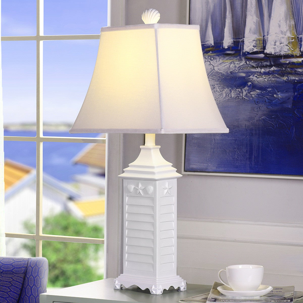 White Shell Shutter Table Lamp | Bella Coastal Decor