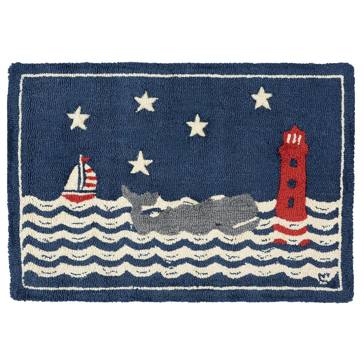 Accent Rugs: Blue Whale Hooked Wool Rug - 2 x 3 | Bella Coastal Decor