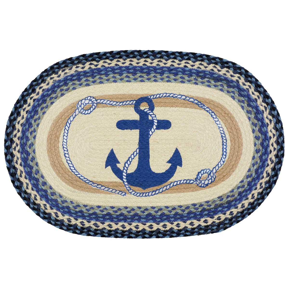 Nautical Area Rugs: 20 x 30 Blue Anchor Braided Rug | Bella Coastal Decor