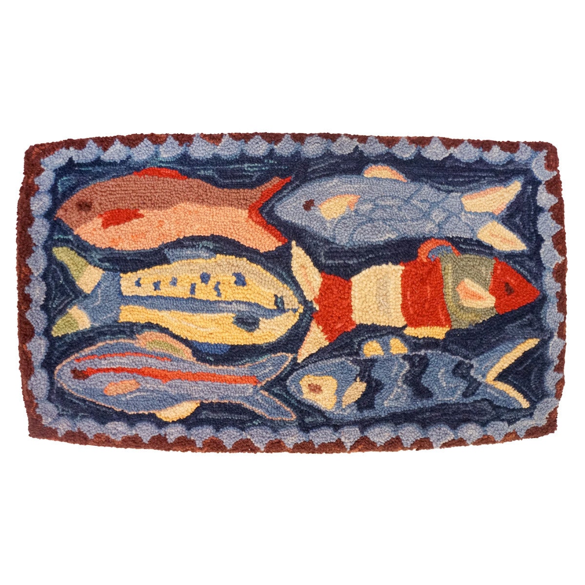 Swimming Fish Hooked Wool Pillow - 16 x 20 | Bella Coastal Decor