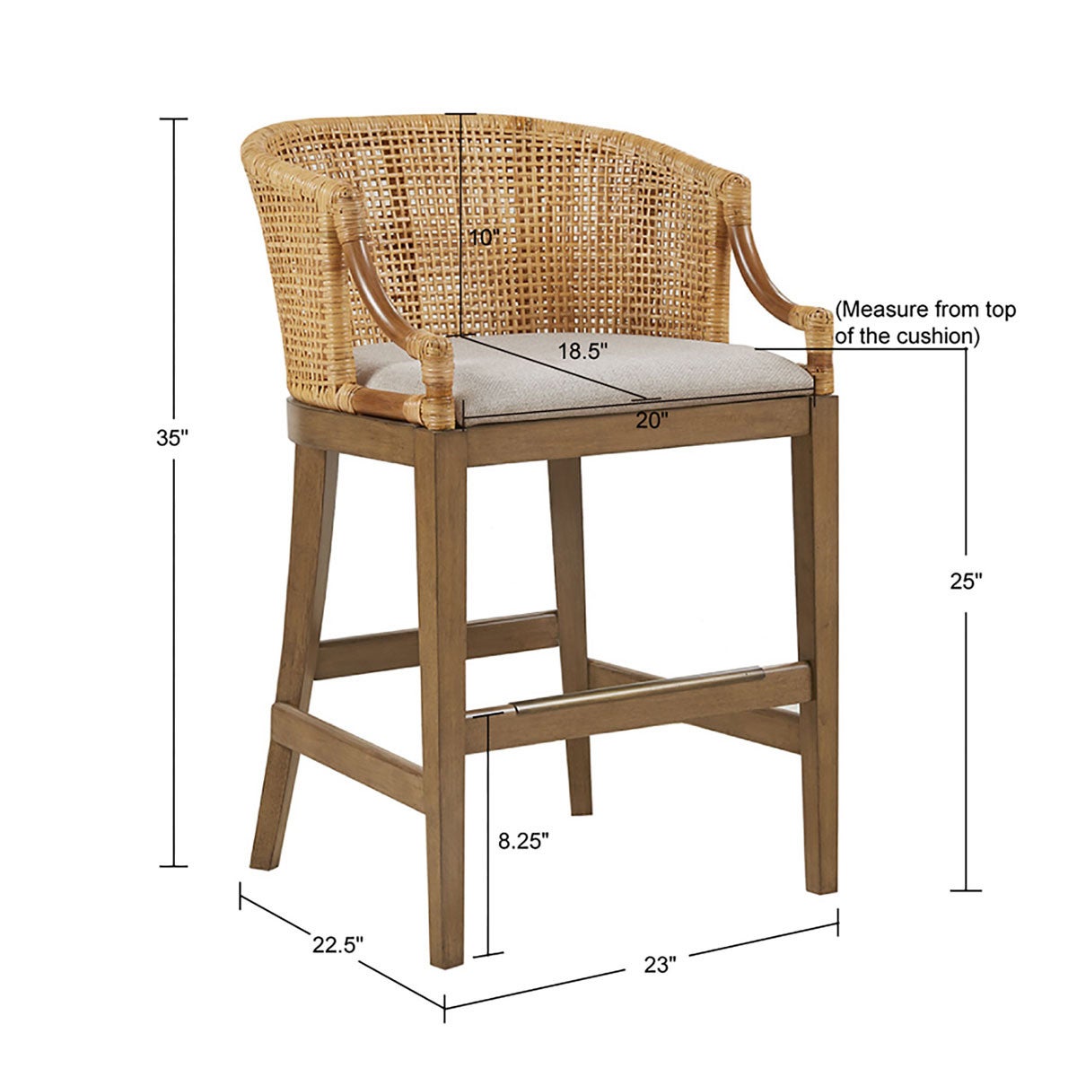 Sea Breeze Rattan Counter Stool | Bella Coastal Decor