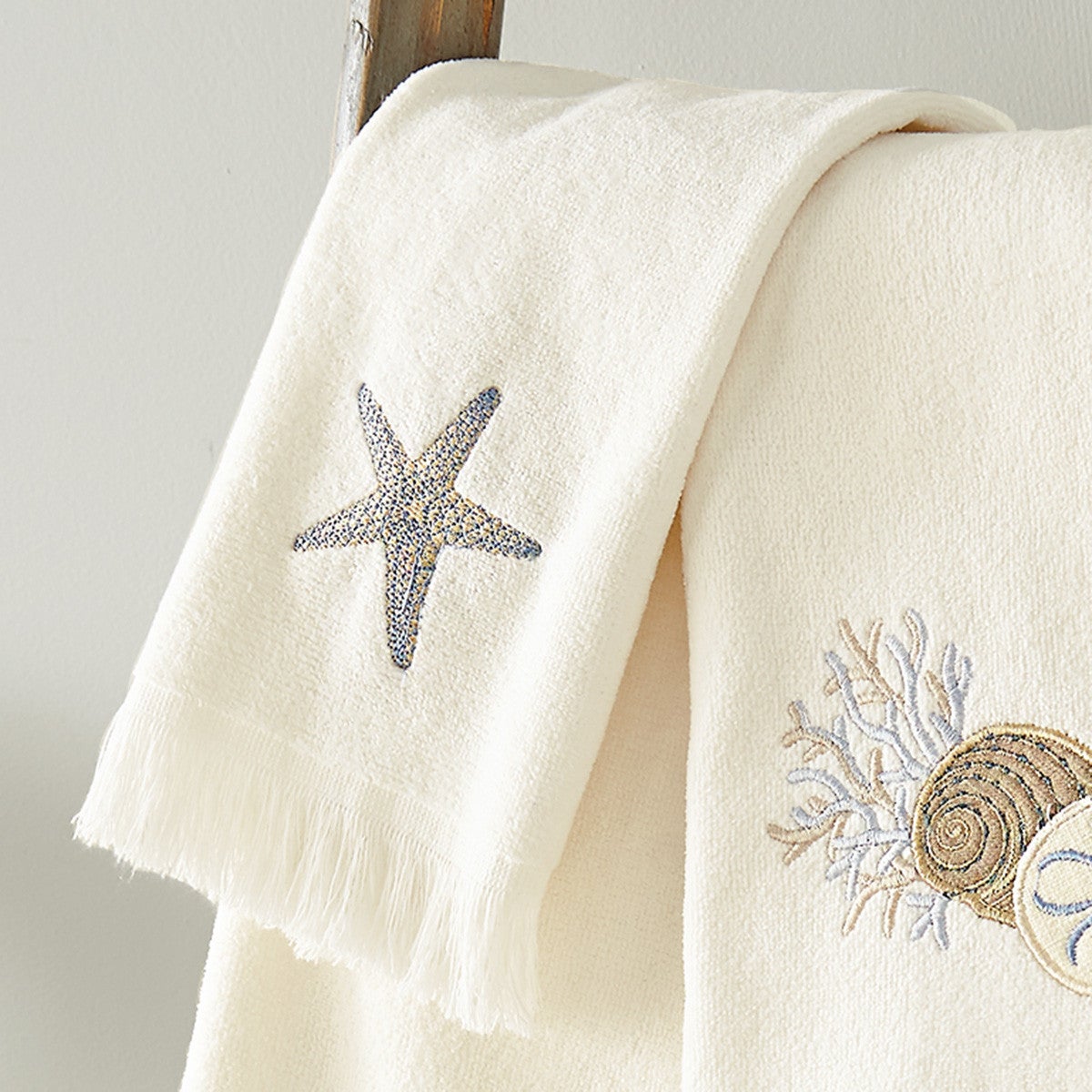 Beach-Themed Towels: White Tranquil Sea Fingertip Towel | Bella Coastal ...