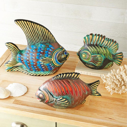 Red Fish Clay Sculpture - OVERSTOCK | Bella Coastal Decor