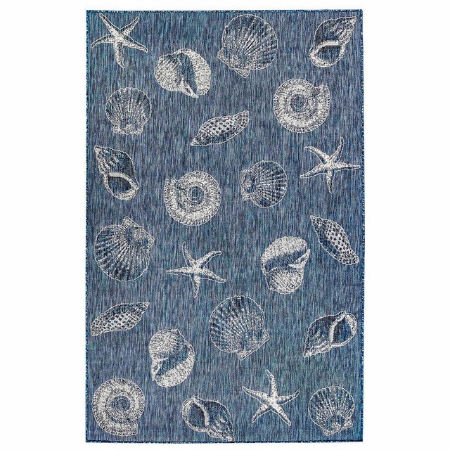 Antigua Shells Navy Indoor/Outdoor Rug - 5 x 8 | Bella Coastal Decor