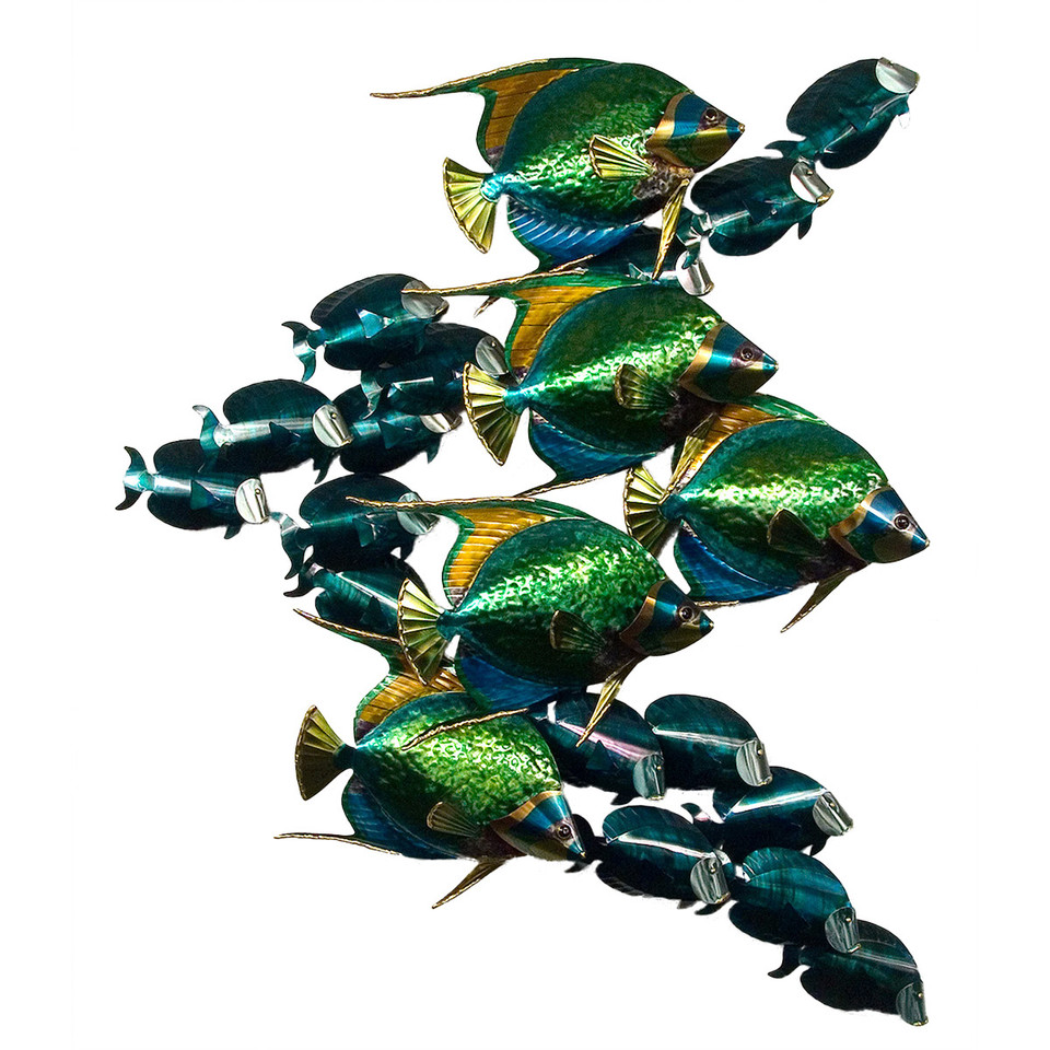 Beach Wall Art: Angelfish School with Tangs Vertical Wall Art | Bella ...